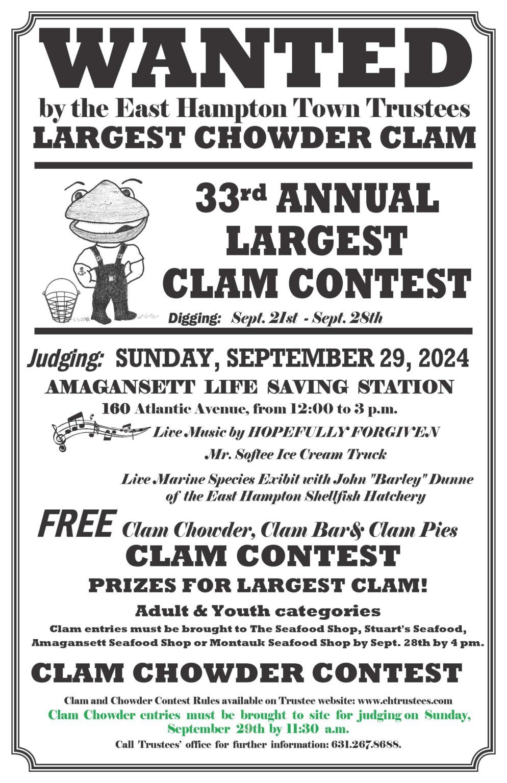 33rd Annual Largest Clam Contest 2024 - East Hampton Town Trustees